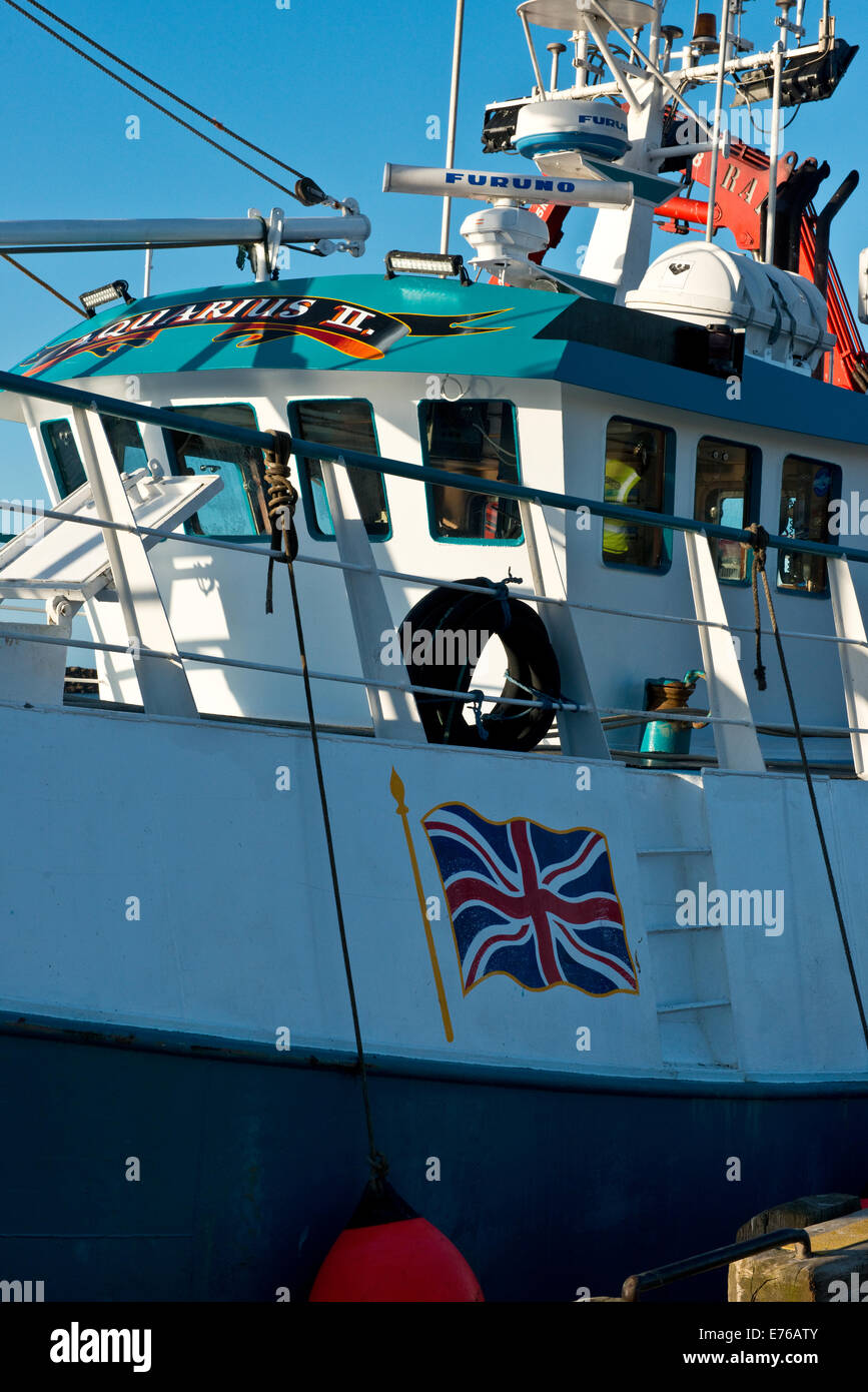 North Sea fishing trawlers moored in Amble, Northumberland, England, UK ...
