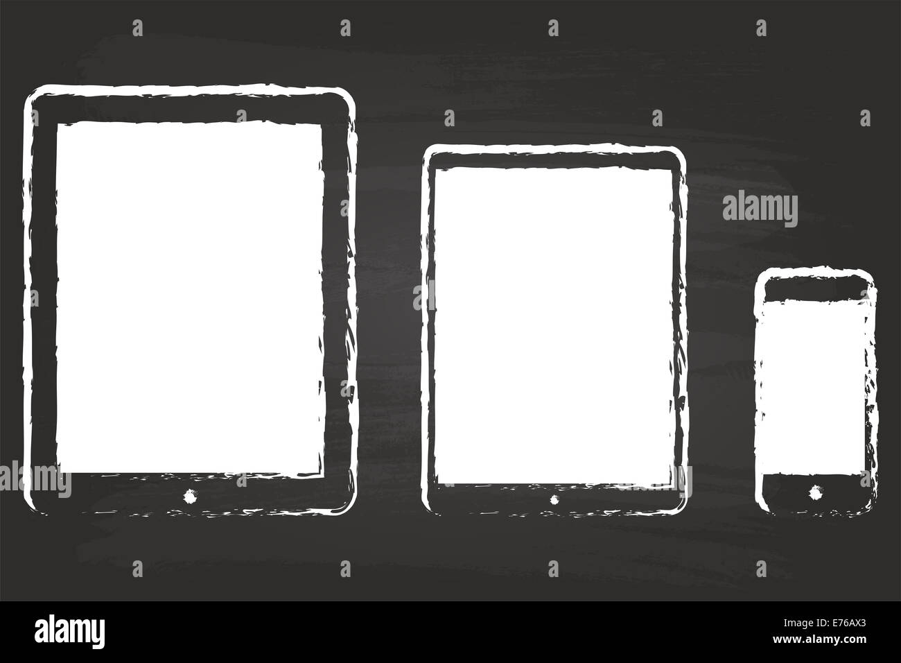 Modern Tablet And Smart Phone Drawing On Black Chalkboard Stock Photo ...