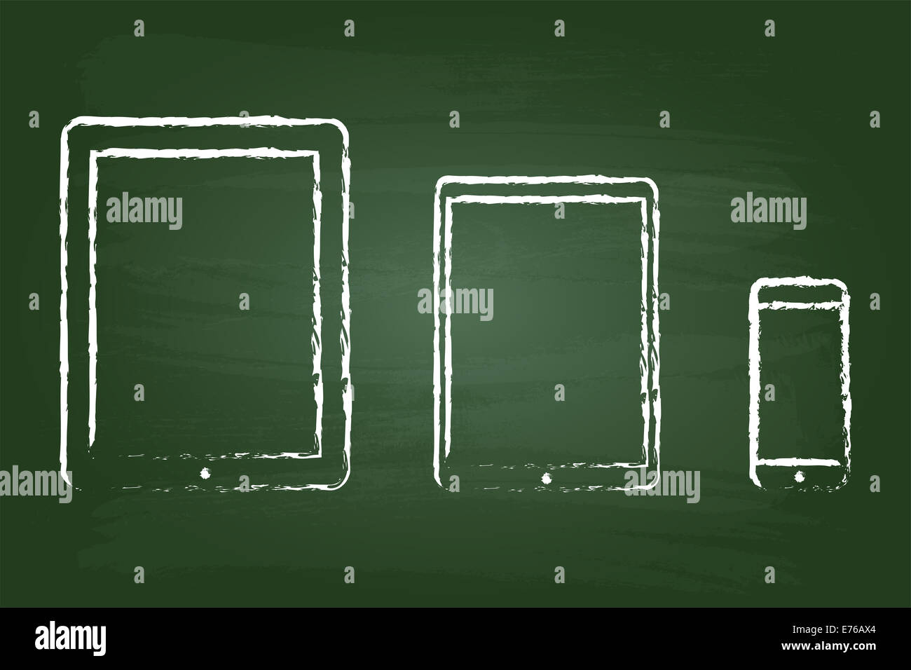 Modern Tablet And Smart Phone Drawing On Black Chalkboard Stock Photo ...