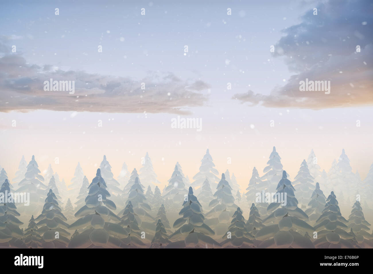 Snow falling on fir tree forest Stock Photo - Alamy