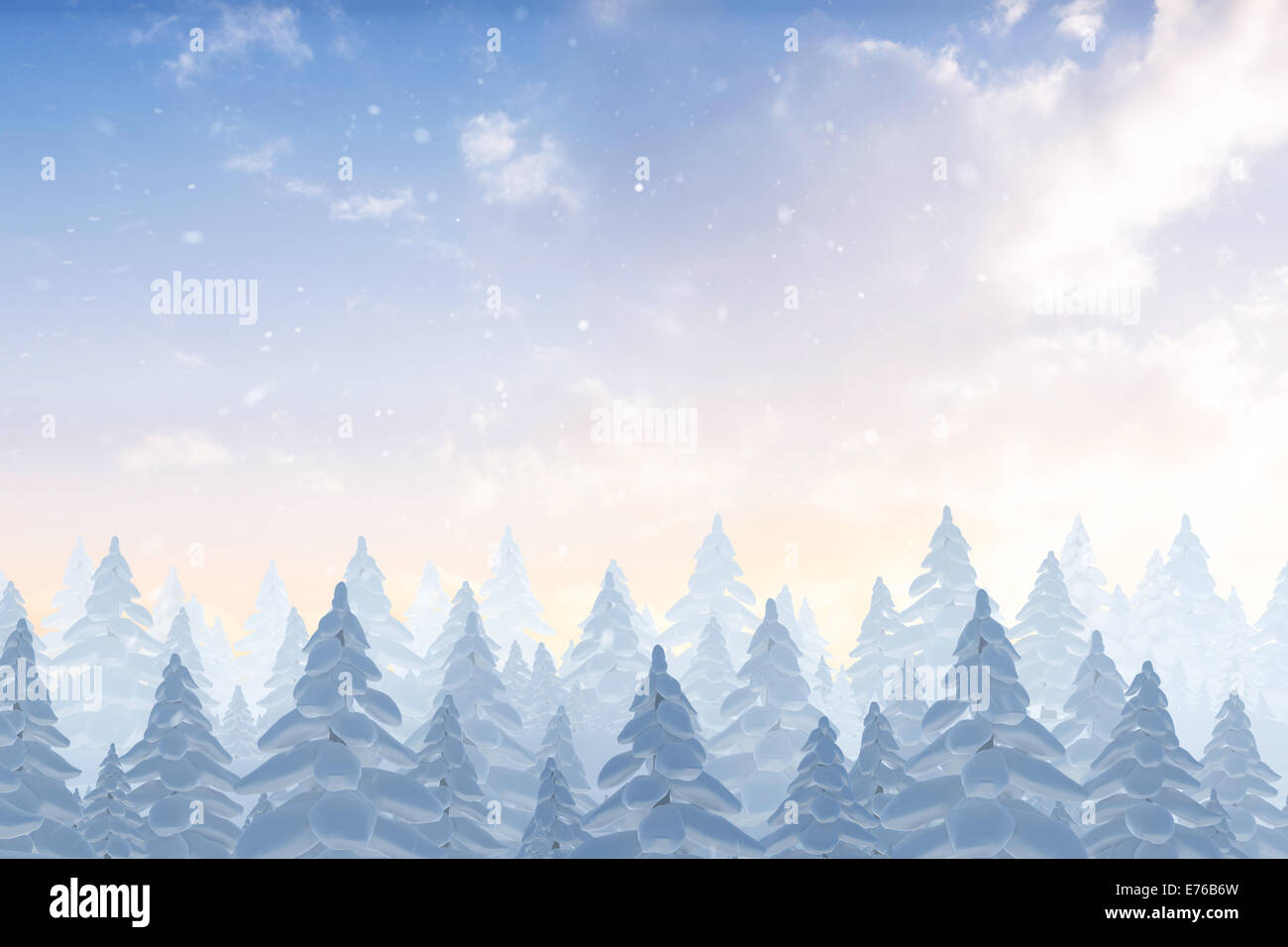 Snow falling on fir tree forest Stock Photo - Alamy