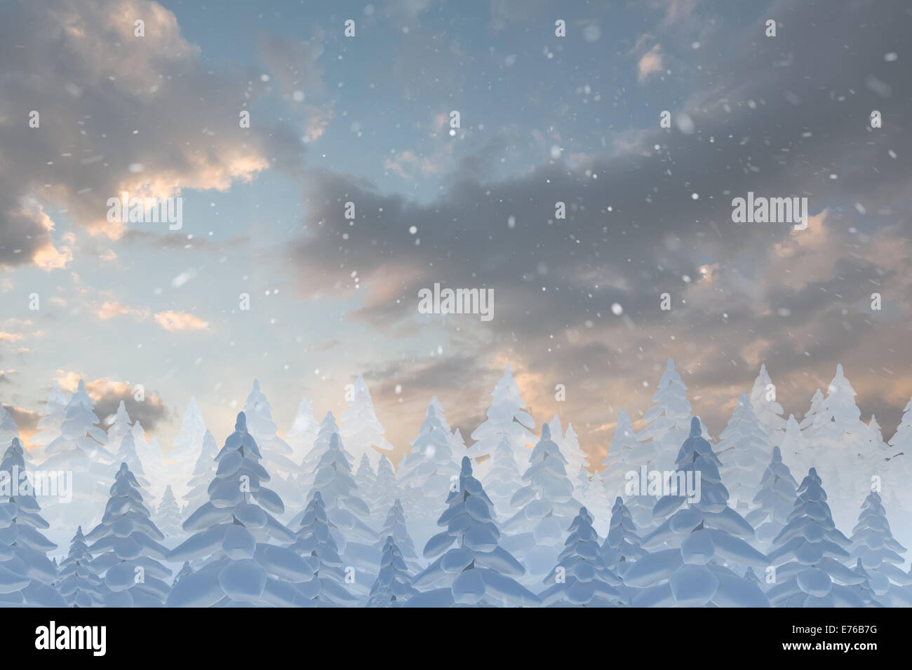 Snow falling on fir tree forest Stock Photo - Alamy