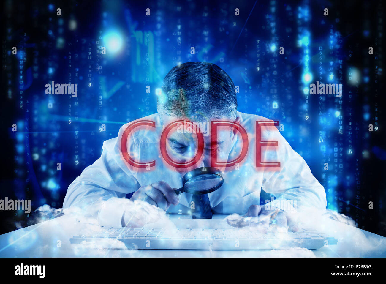 Code against lines of blue blurred letters falling Stock Photo - Alamy