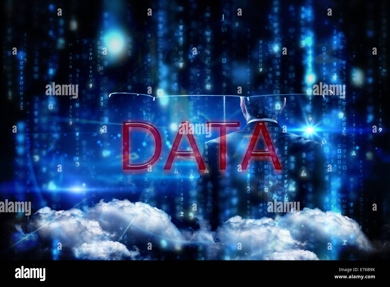 Data against lines of blue blurred letters falling Stock Photo - Alamy