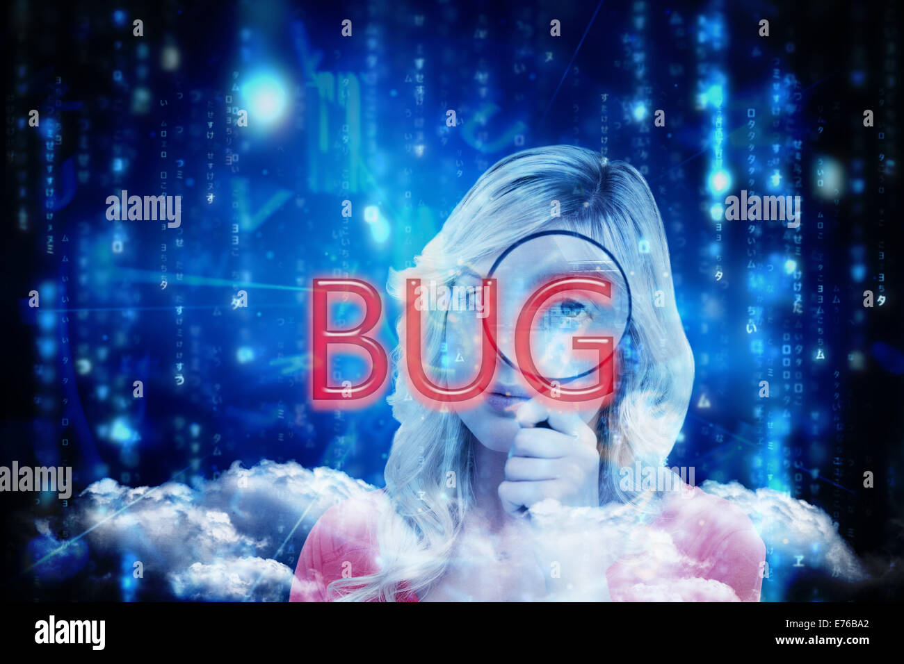 Bug against lines of blue blurred letters falling Stock Photo - Alamy