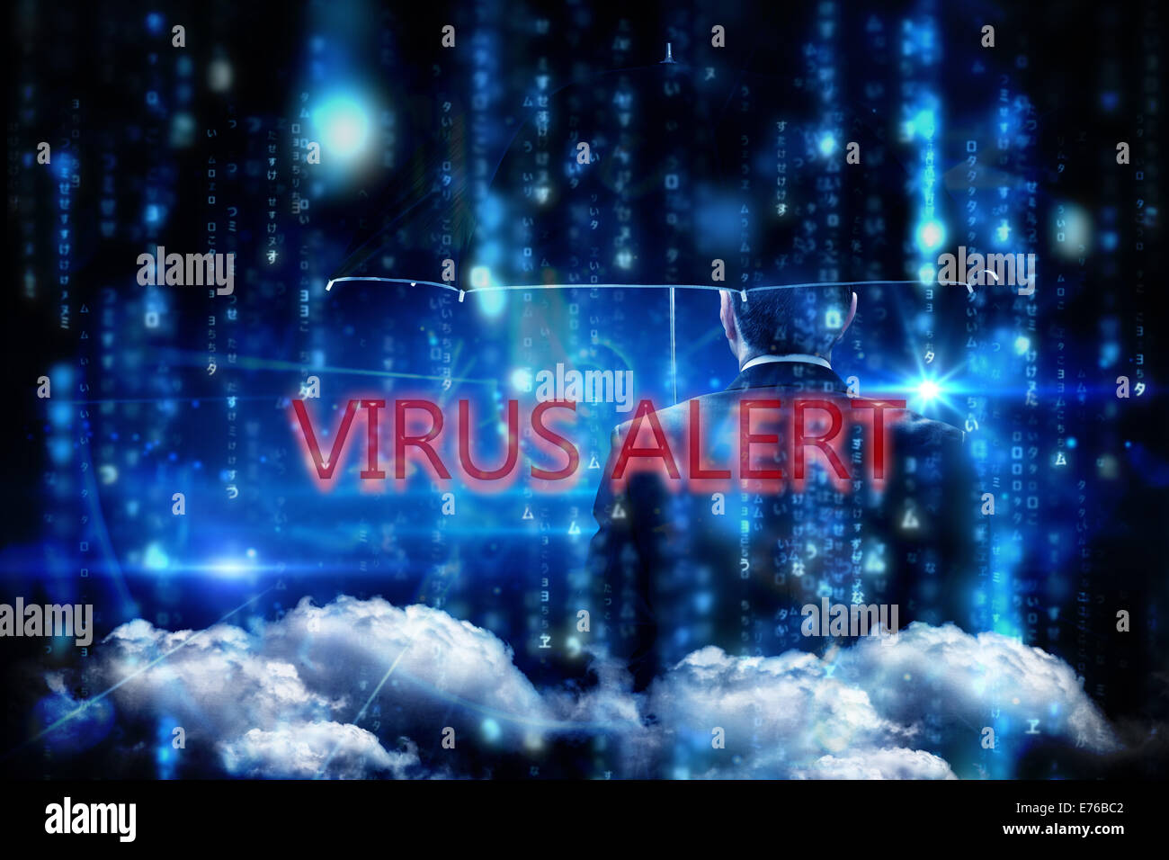 Virus alert against lines of blue blurred letters falling Stock Photo ...