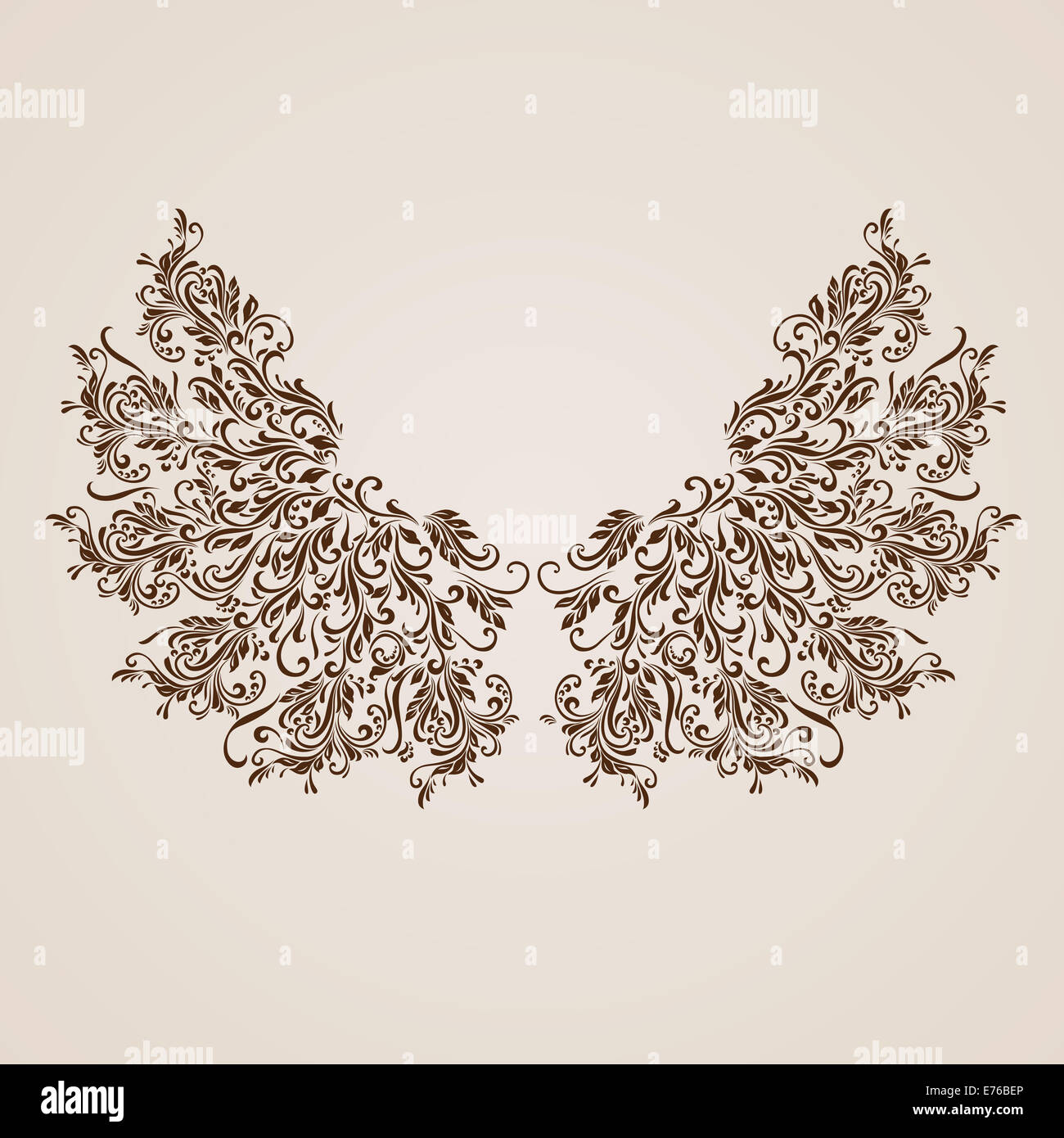 Floral pattern of vines in the shape of a wings on a beige background ...