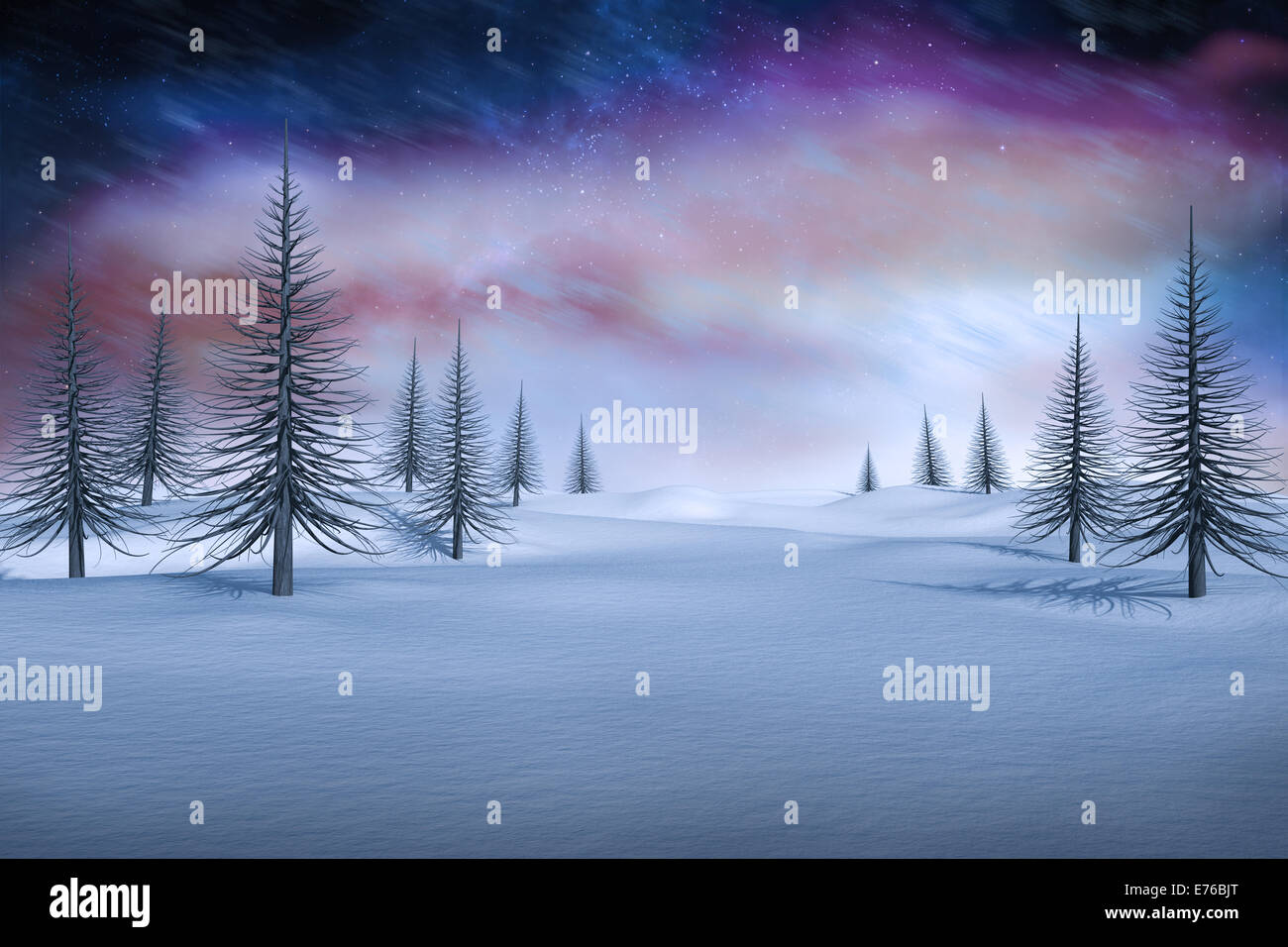 Composite image of white snowy landscape with dead trees Stock Photo ...