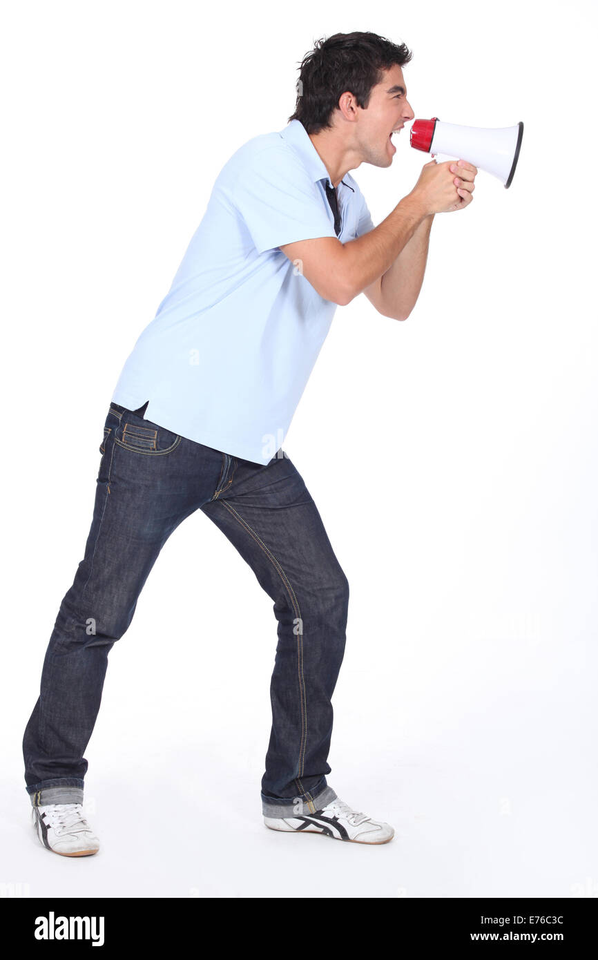 man with a megaphone Stock Photo - Alamy