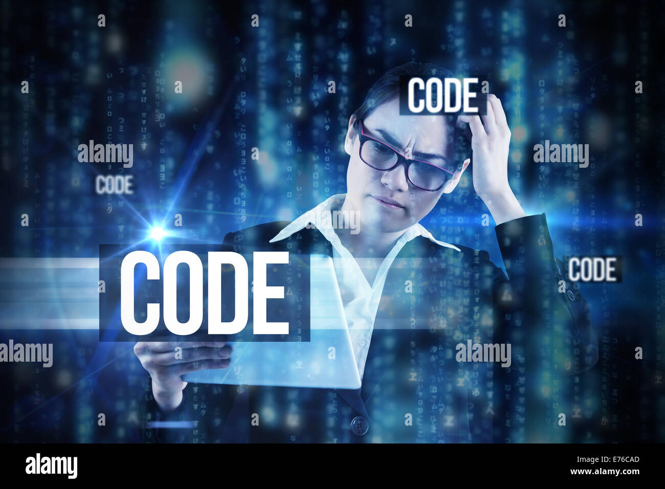 Code against lines of blue blurred letters falling Stock Photo - Alamy