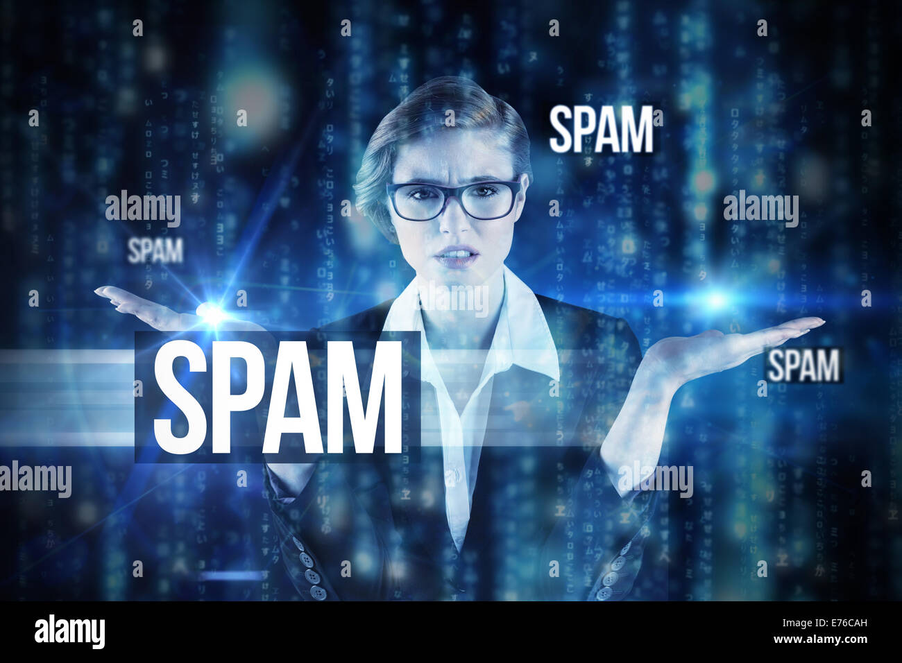 Spam against lines of blue blurred letters falling Stock Photo - Alamy