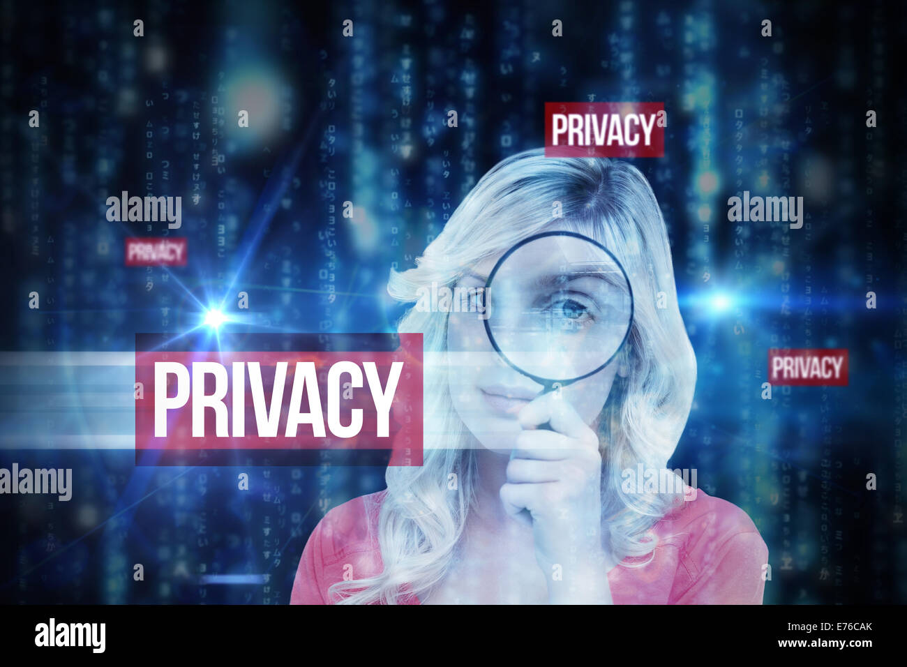 Privacy against lines of blue blurred letters falling Stock Photo - Alamy