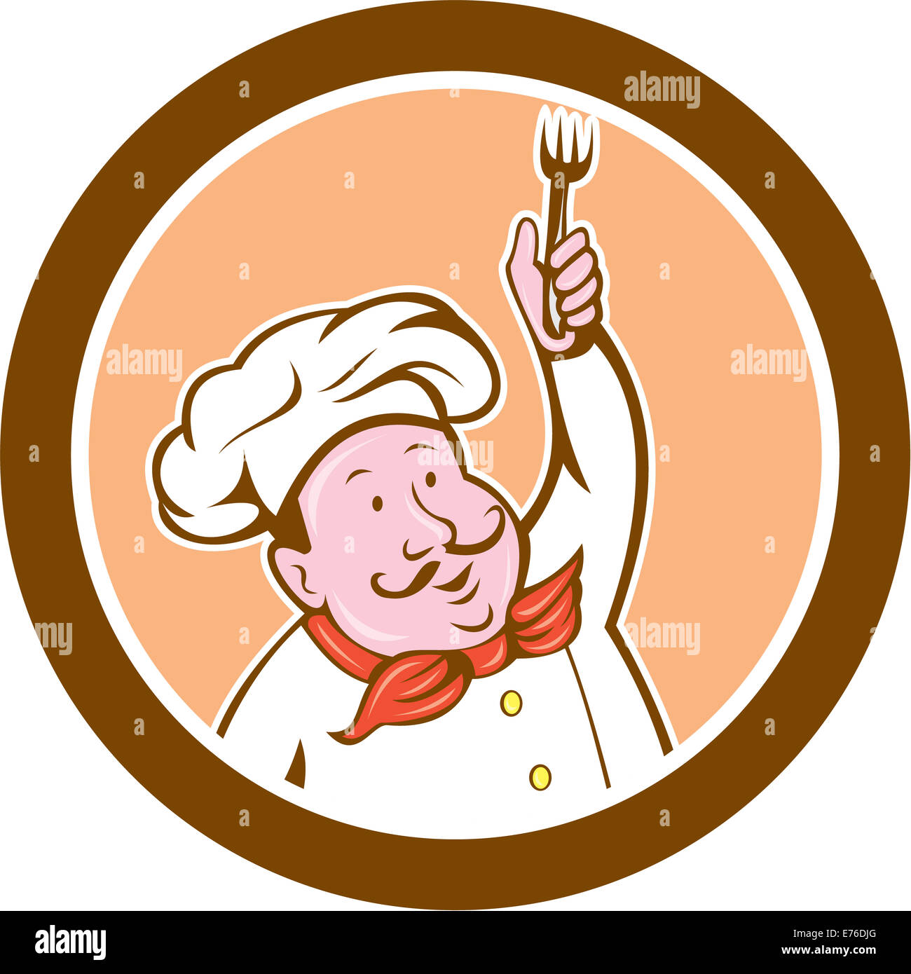Illustration of a chef cook holding fork set inside circle on isolated ...