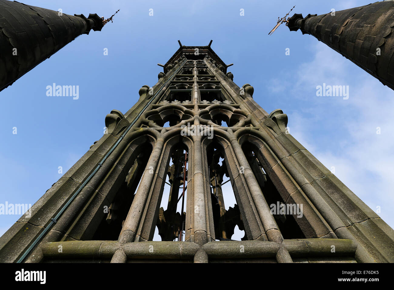 Glasgow University bell tower stone spire close up Stock Photo - Alamy