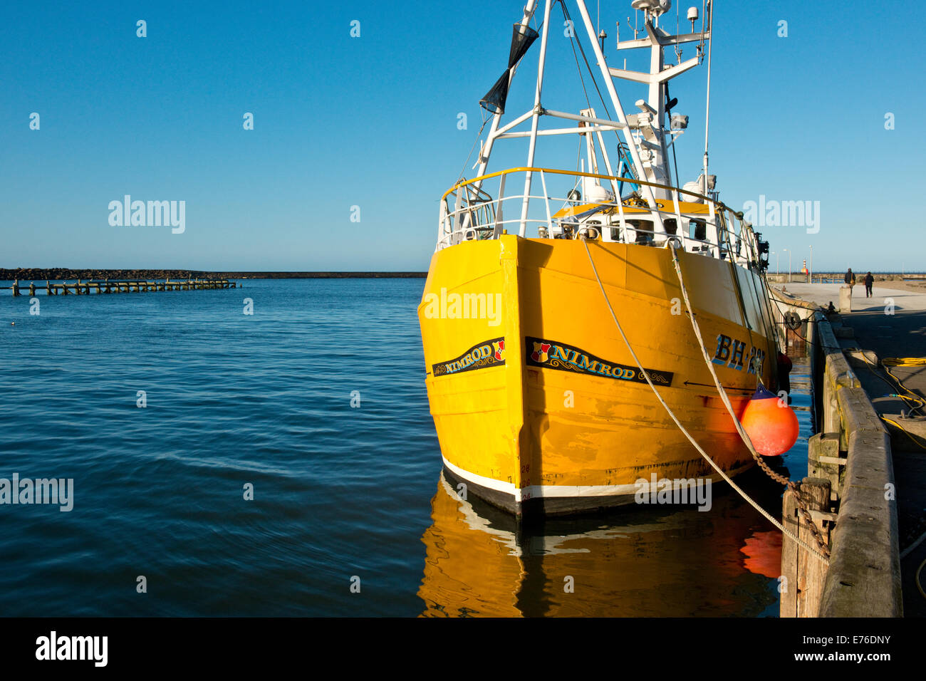 North Sea fishing trawlers moored in Amble, Northumberland, England, UK ...