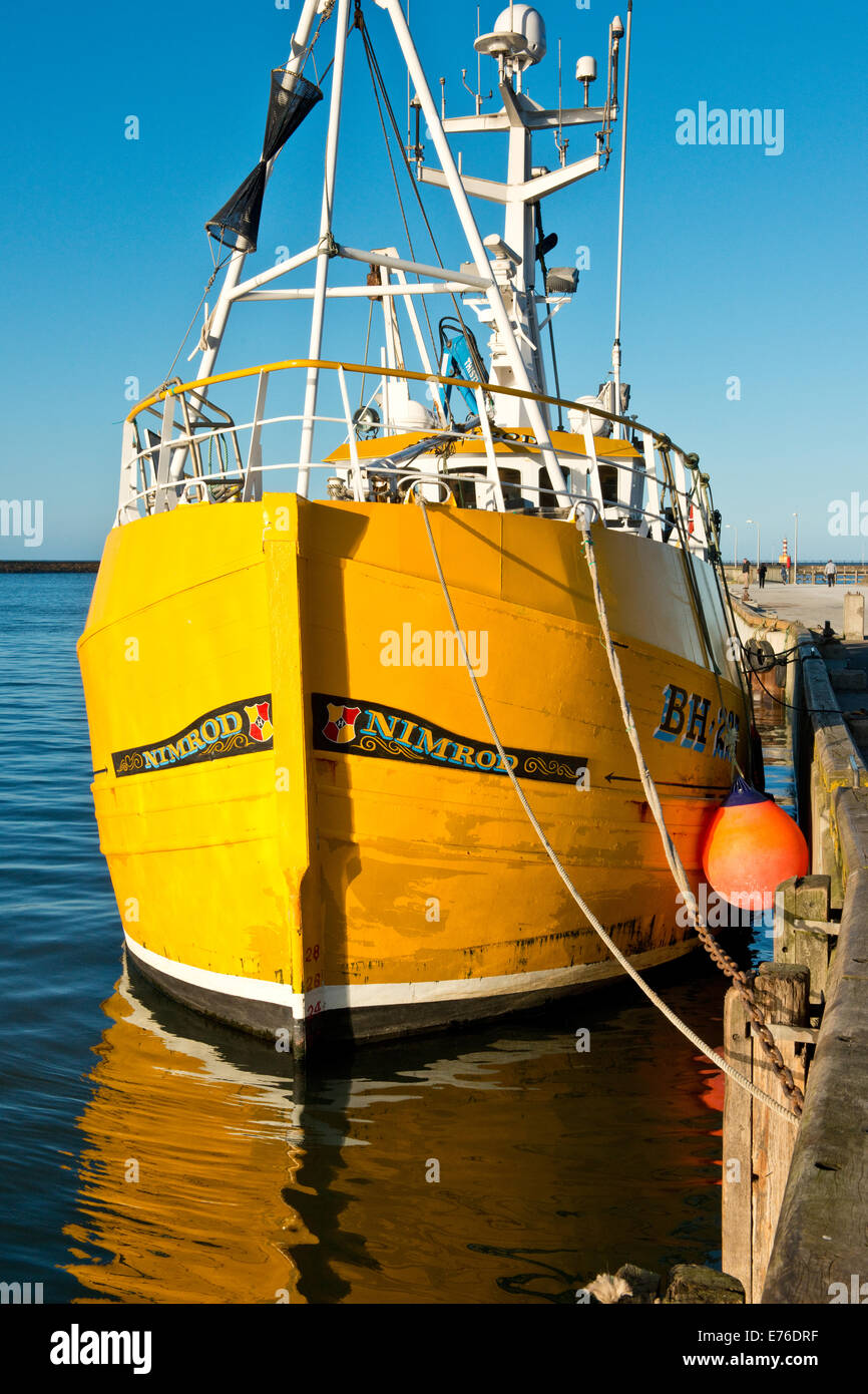 North Sea fishing trawlers moored in Amble, Northumberland, England, UK ...