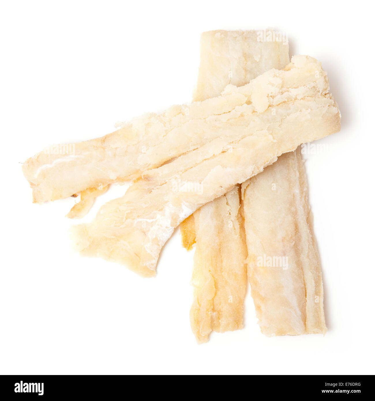 Pieces of salt cod fish isolated on a white studio background Stock ...