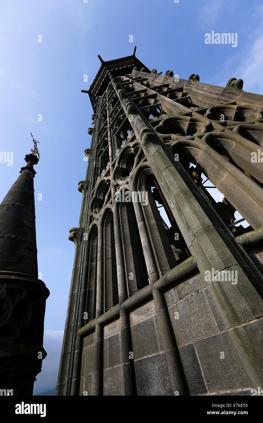 Glasgow University bell tower stone spire close up Stock Photo - Alamy