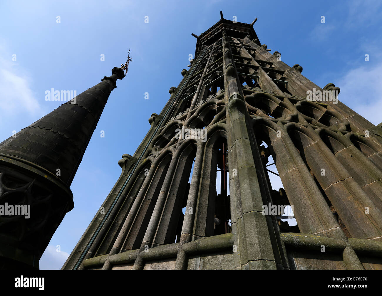 Glasgow University bell tower stone spire close up Stock Photo - Alamy