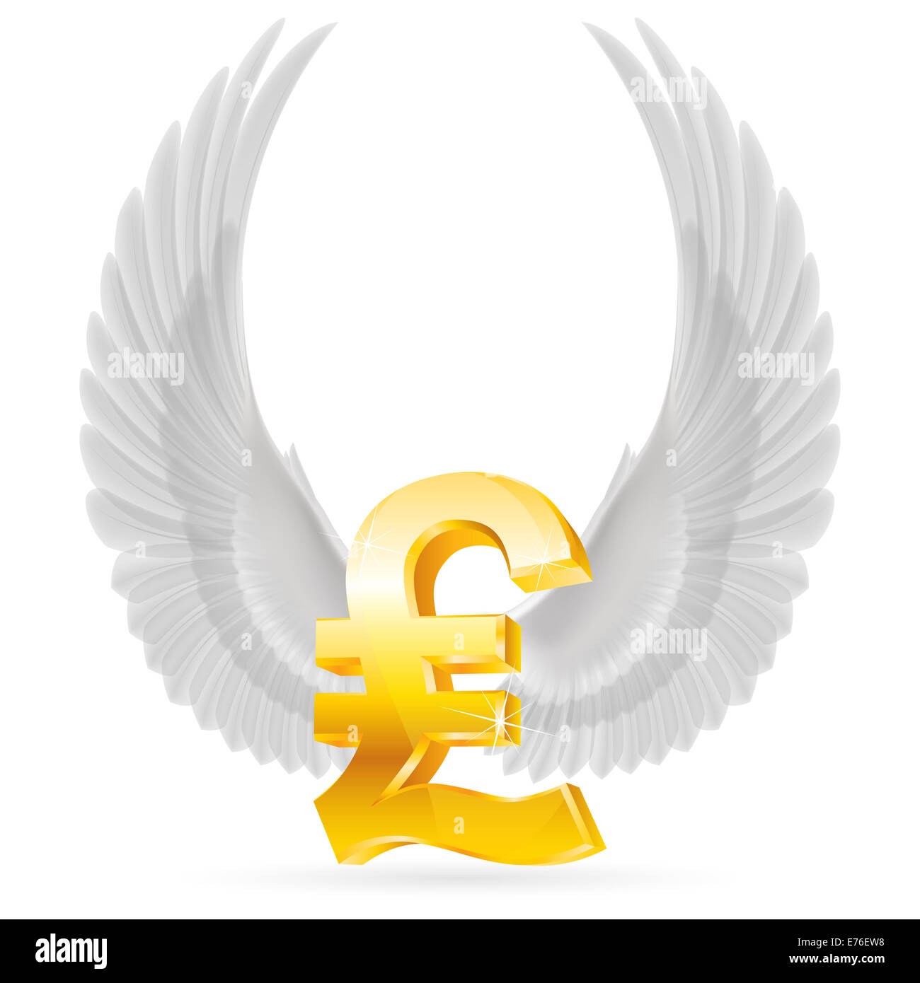 Golden Great Britain pound symbol with white raised up wings Stock ...