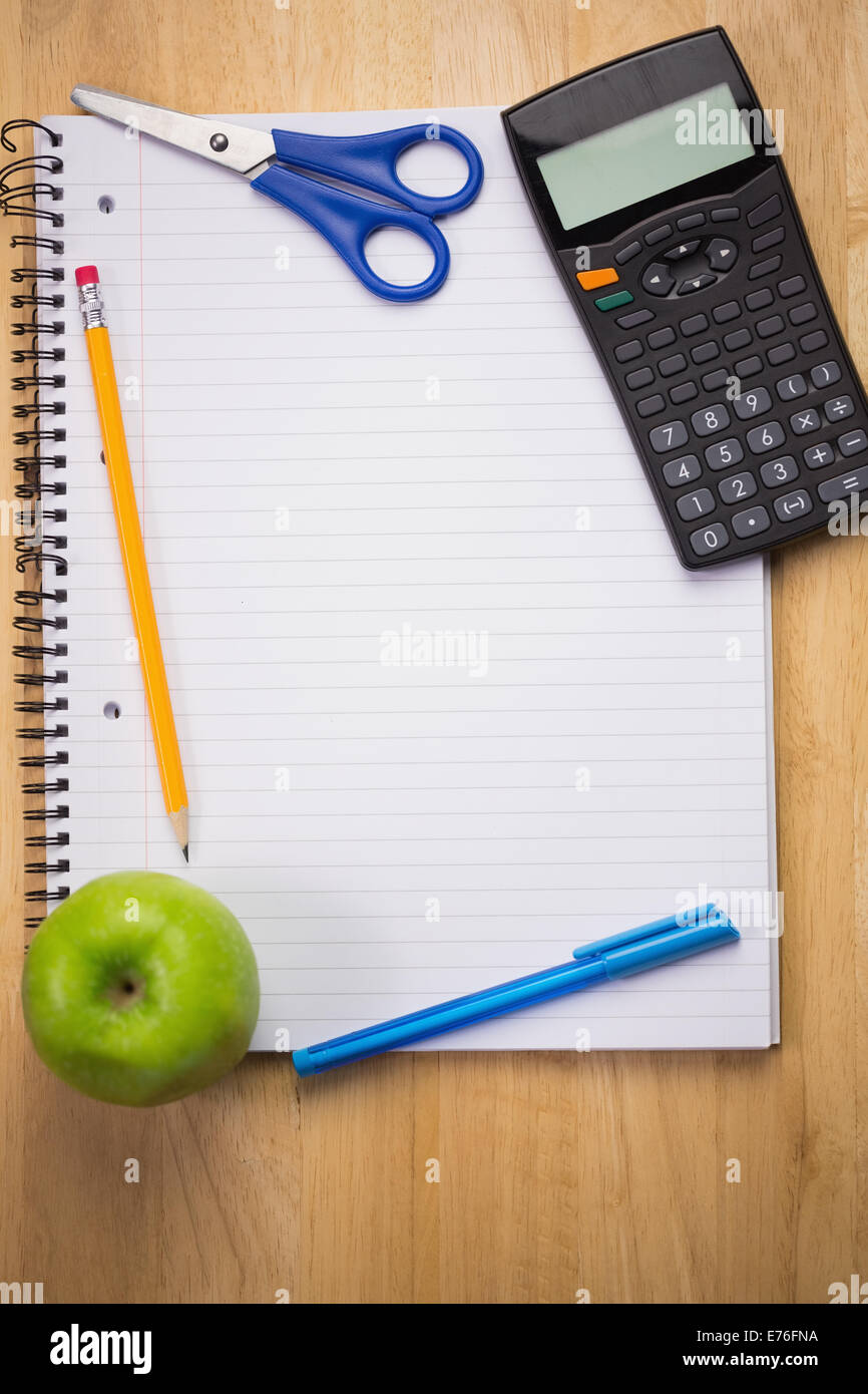 Students table with school supplies Stock Photo - Alamy