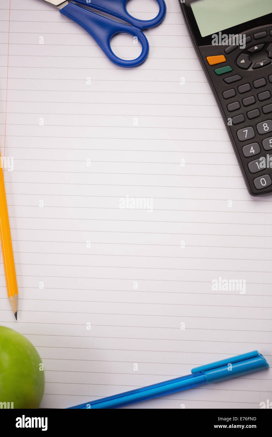 Students table with school supplies Stock Photo - Alamy