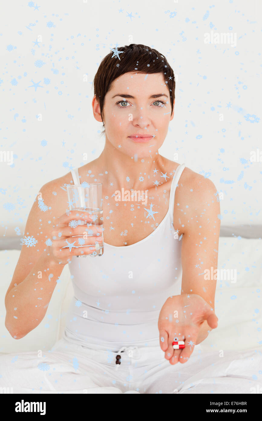 Happy adult woman taking pills hi-res stock photography and images - Alamy