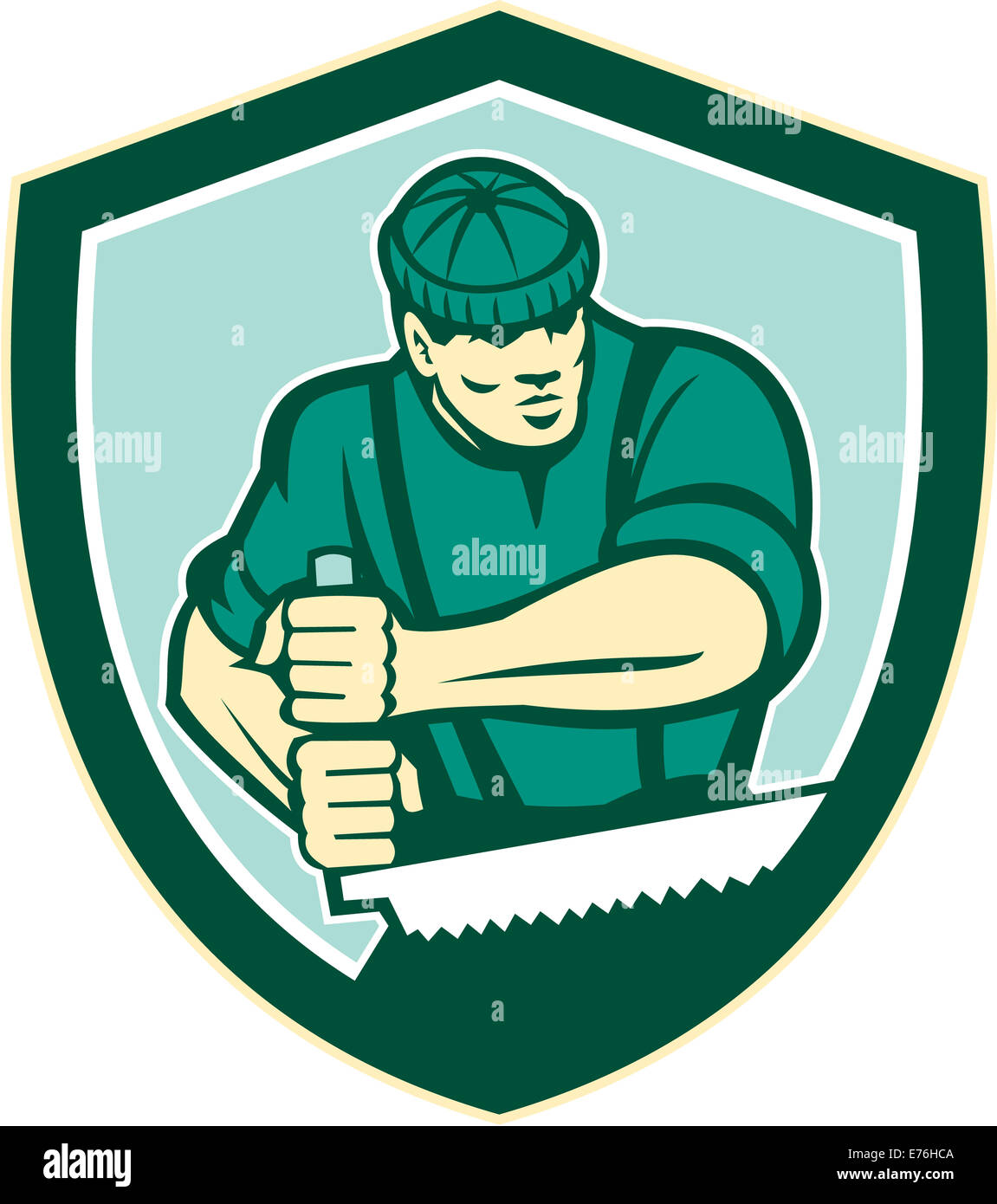 Illustration of lumberjack arborist tree surgeon sawing using crosscut ...