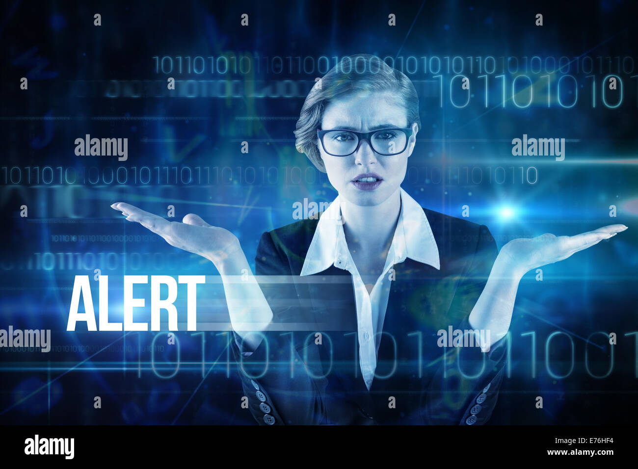 Alert against blue technology design with binary code Stock Photo - Alamy
