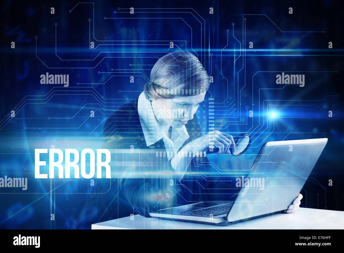 Error against blue technology interface with circuit board Stock Photo ...