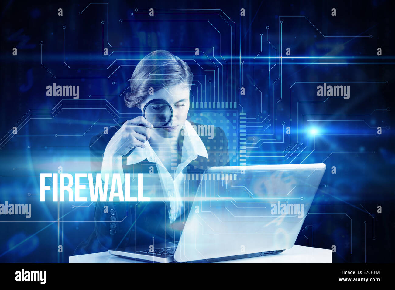 Firewall against blue technology interface with circuit board Stock ...