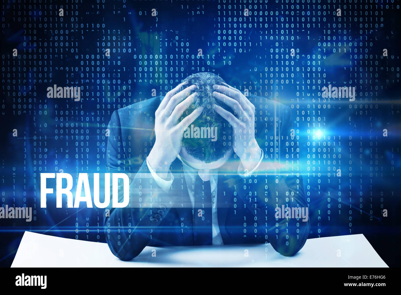 Fraud against blue technology interface with binary code Stock Photo ...