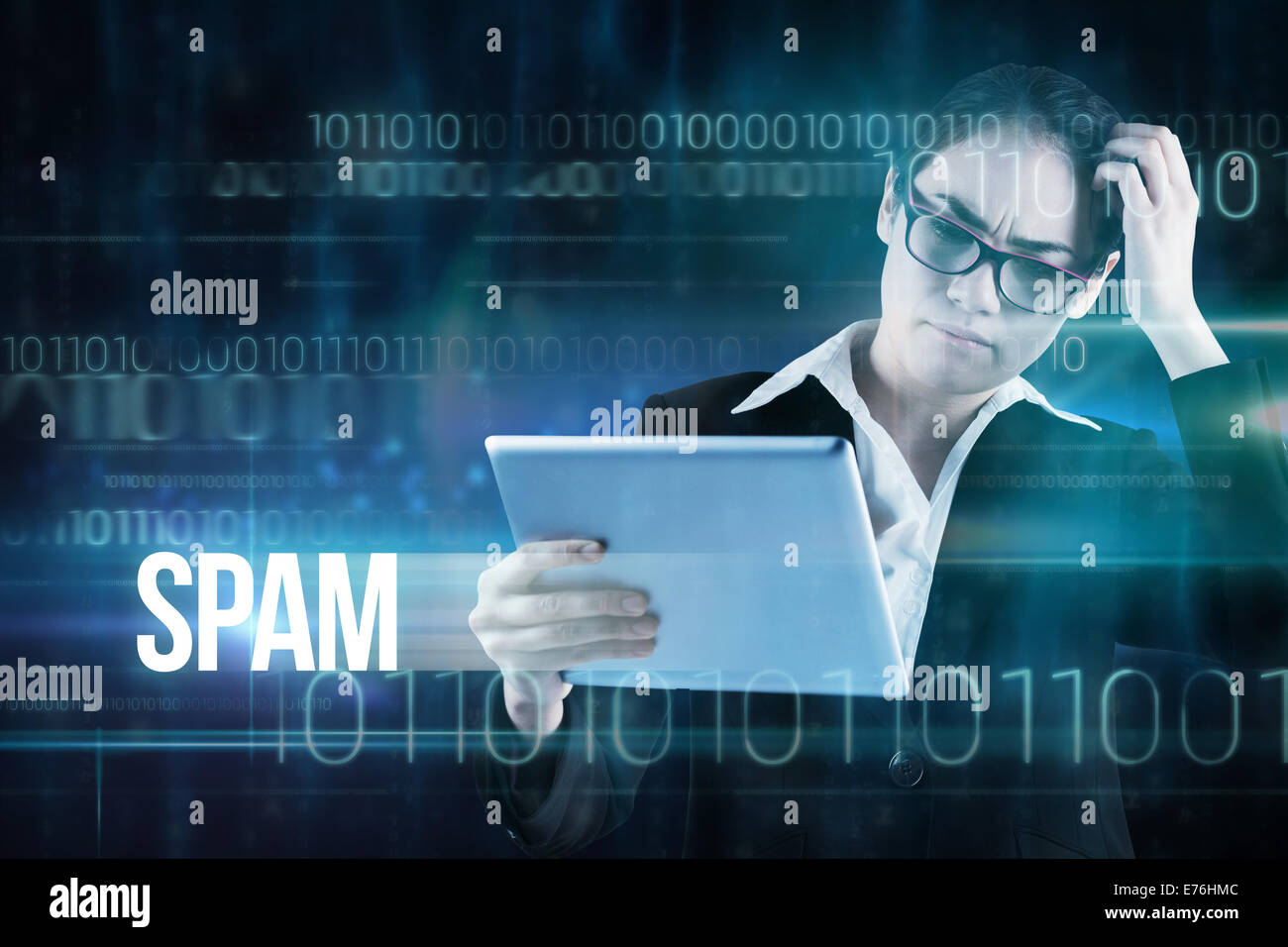 Spam against blue technology design with binary code Stock Photo - Alamy