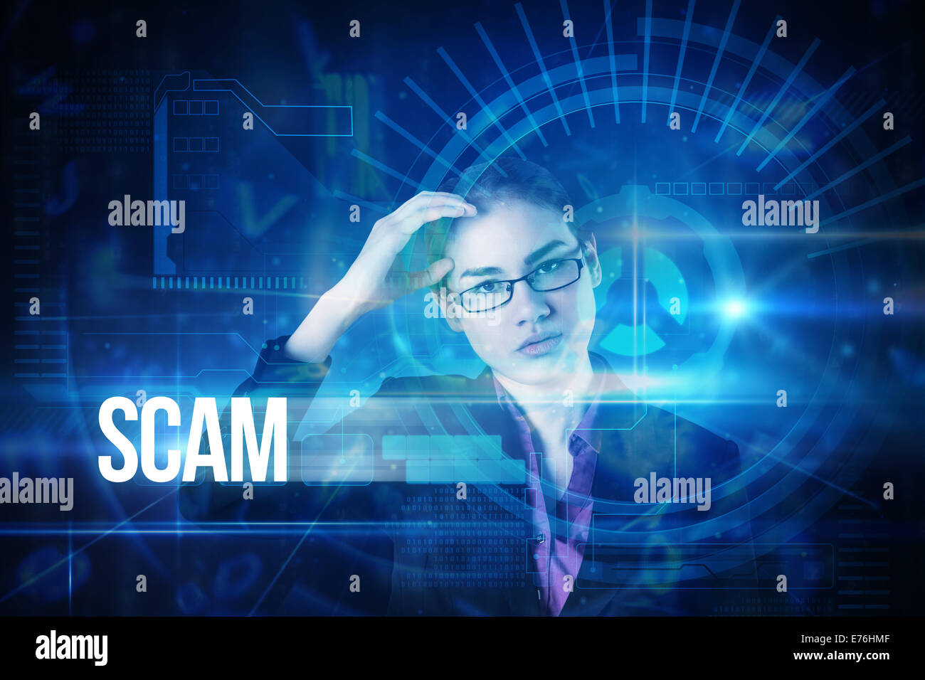 Scam against blue technology interface with dial Stock Photo - Alamy
