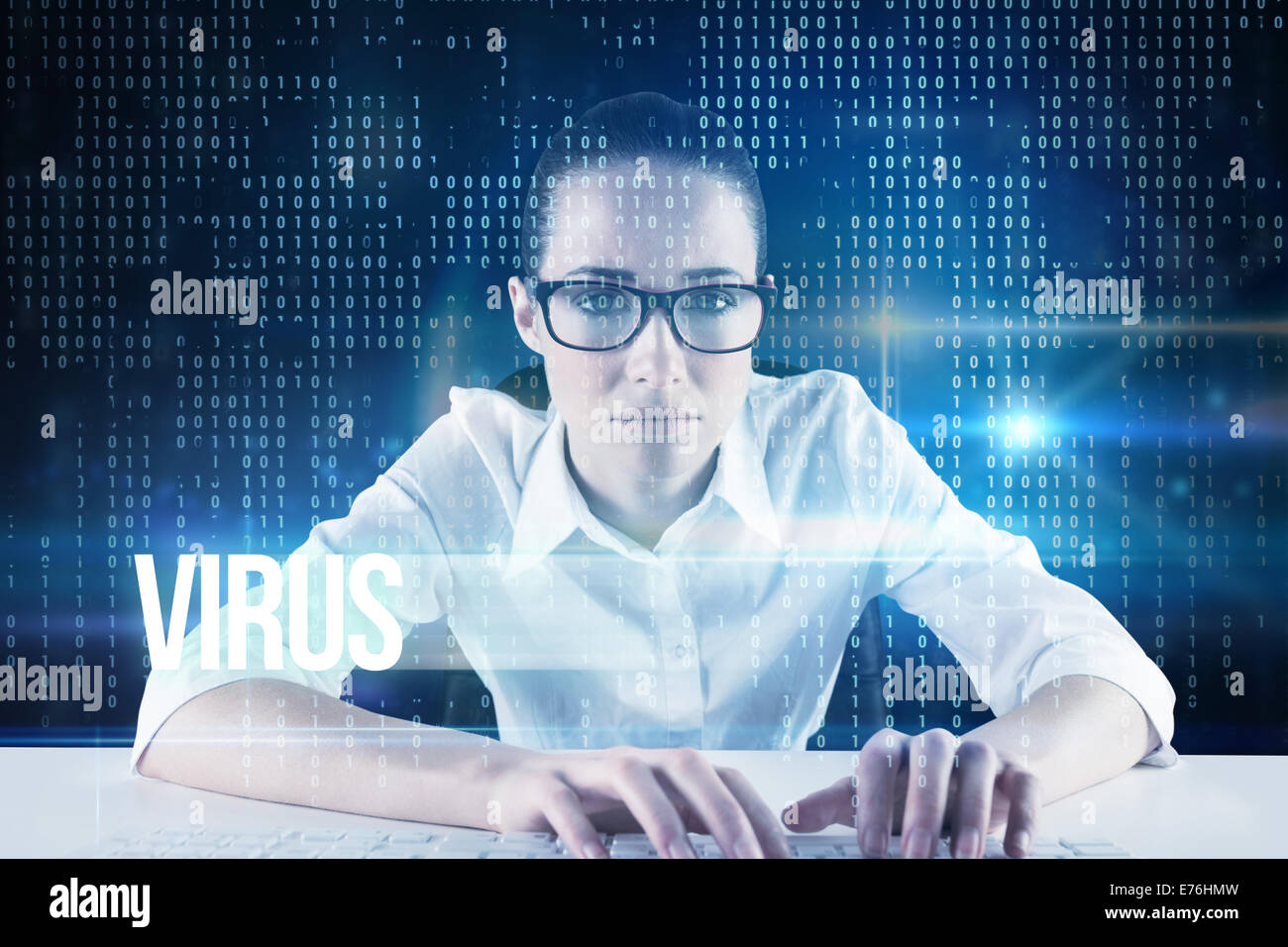 Virus against blue technology interface with binary code Stock Photo ...