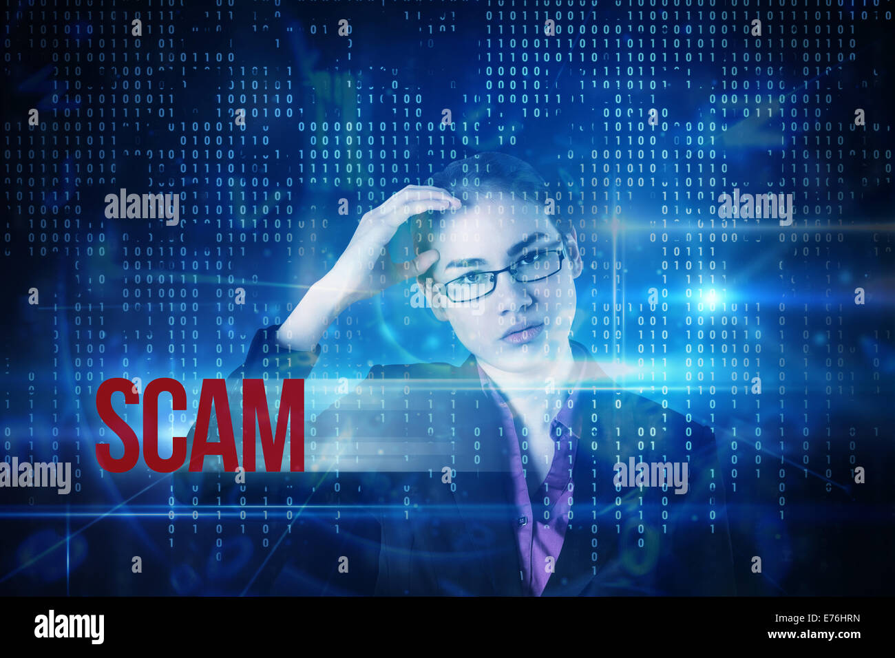 Scam against blue technology interface with binary code Stock Photo - Alamy