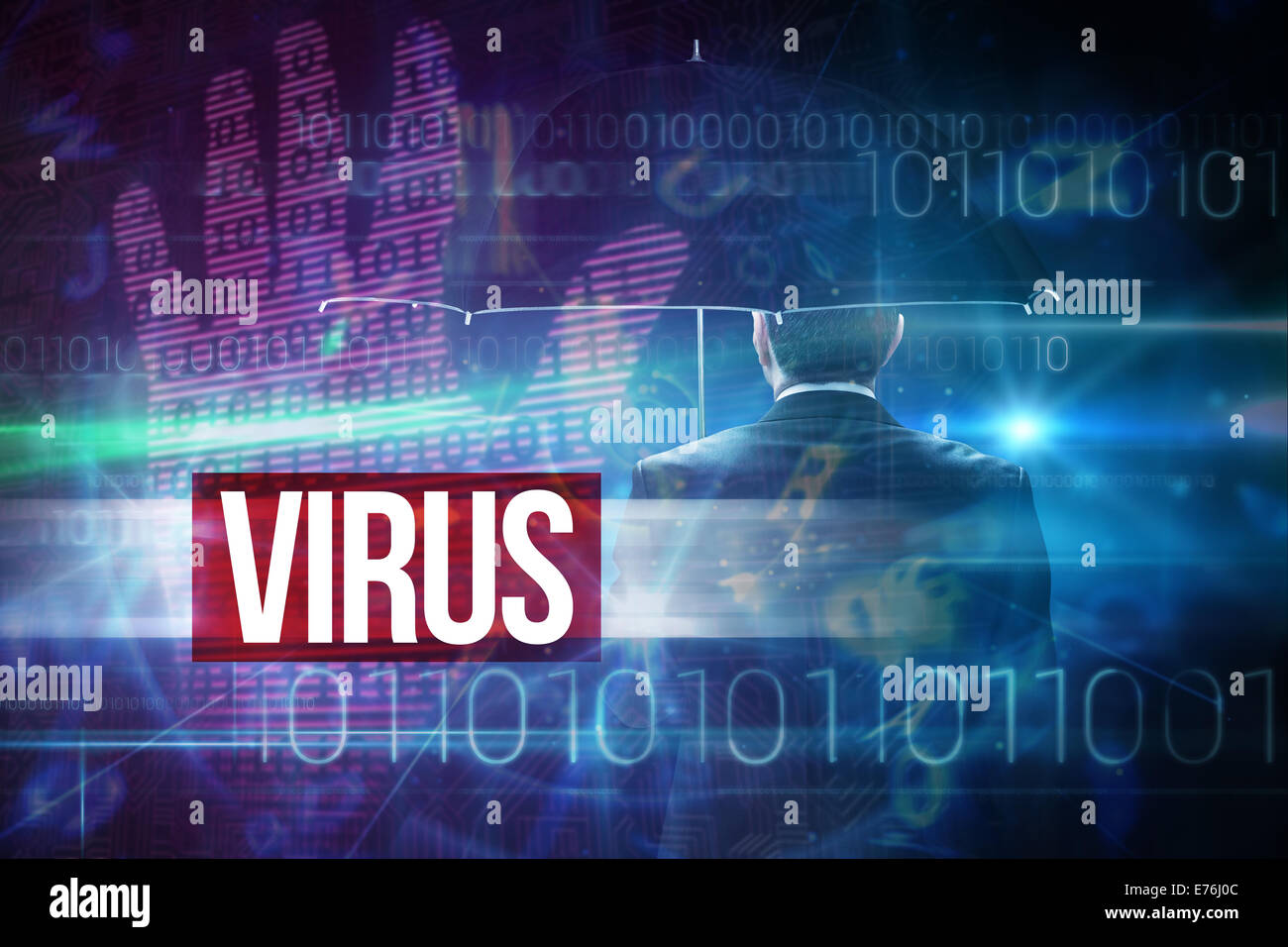 Virus against pink technology hand print binary design Stock Photo - Alamy