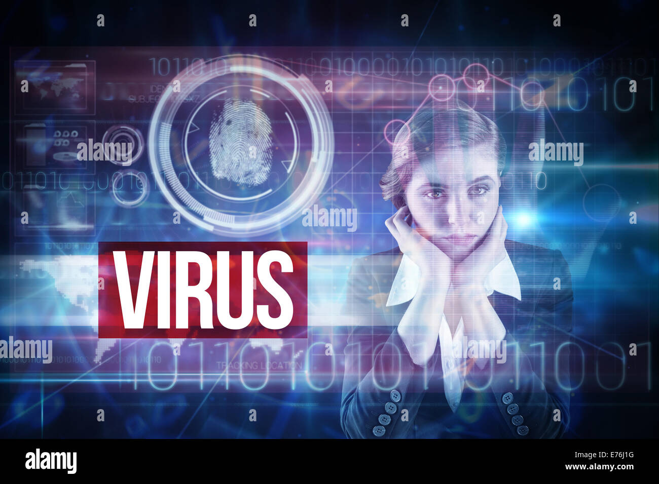 Virus against pink technology hand print interface design Stock Photo ...