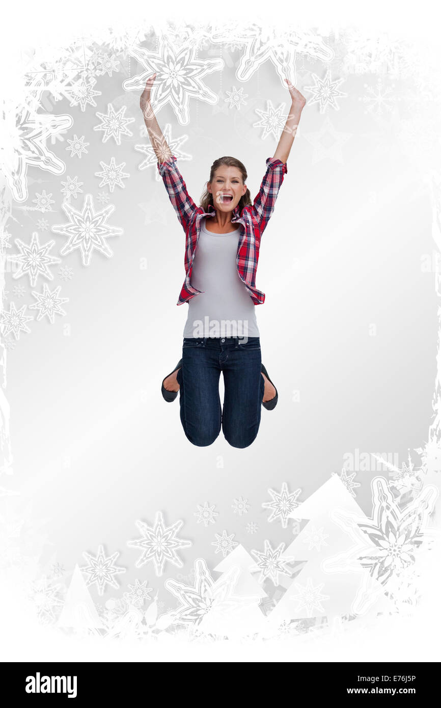 Portrait happy young woman jumping the air hi-res stock photography and ...