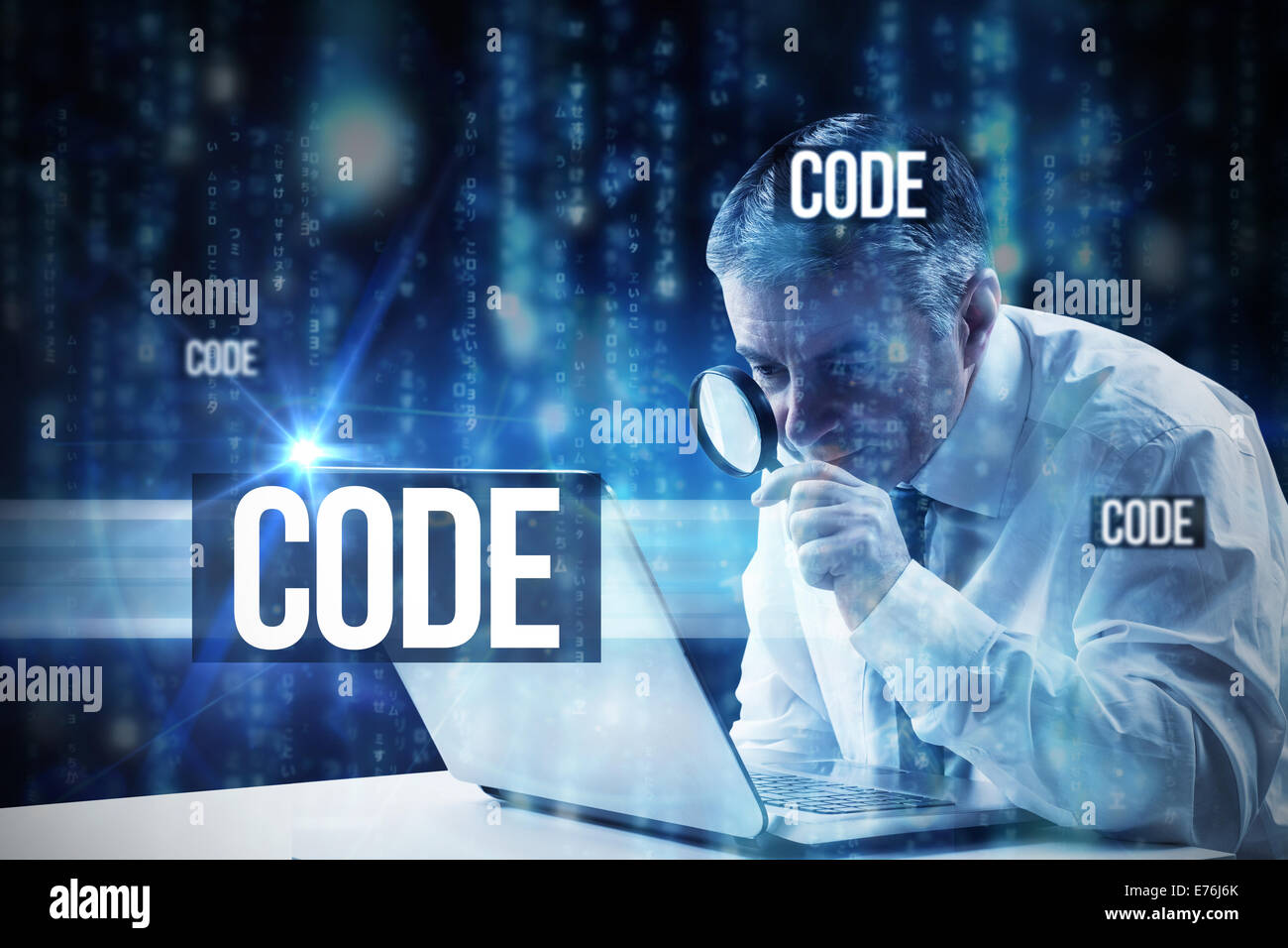 Code against lines of blue blurred letters falling Stock Photo - Alamy