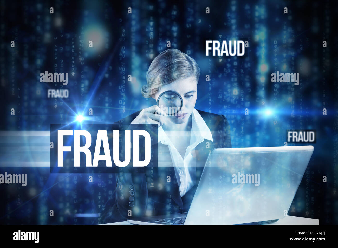 Fraud against lines of blue blurred letters falling Stock Photo - Alamy