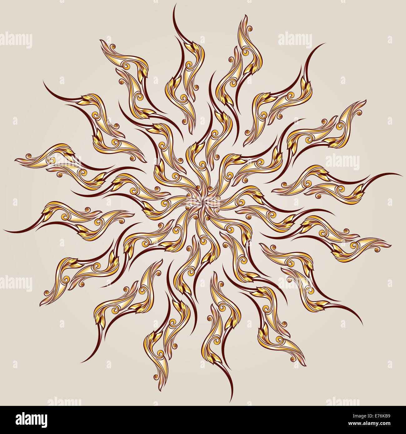 Flower pattern of brown and gold henna on beige background Stock Photo ...