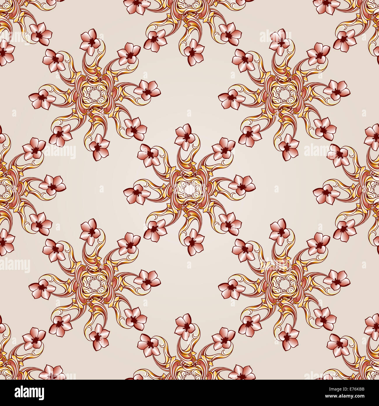 Seamless flowers pattern of brown henna on beige background Stock Photo ...