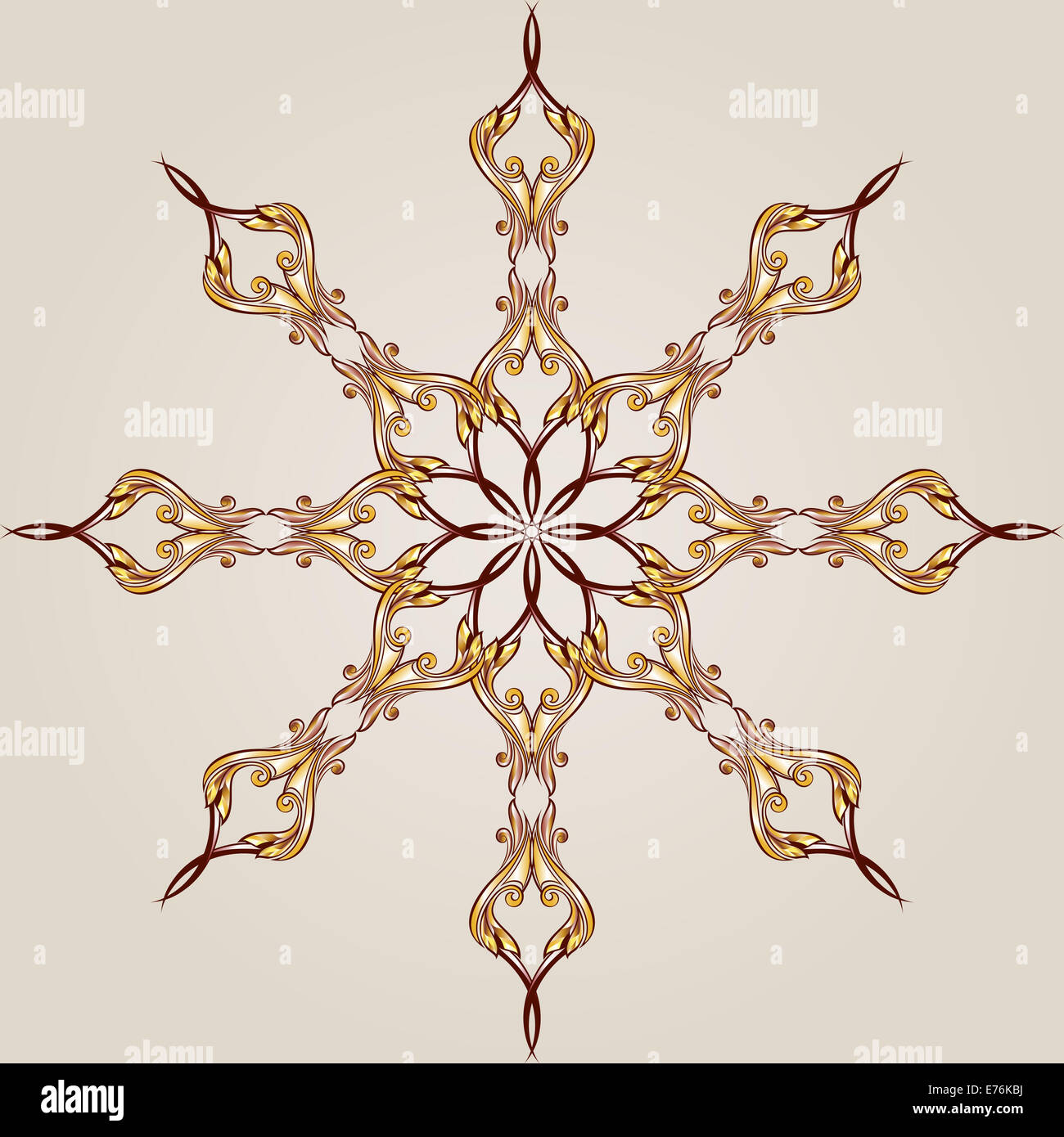 Flower pattern of brown and gold henna on the beige background Stock ...