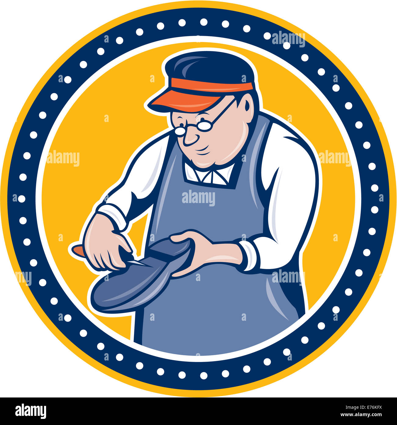Illustration of a shoemaker cobbler shoe repair holding shoe working ...