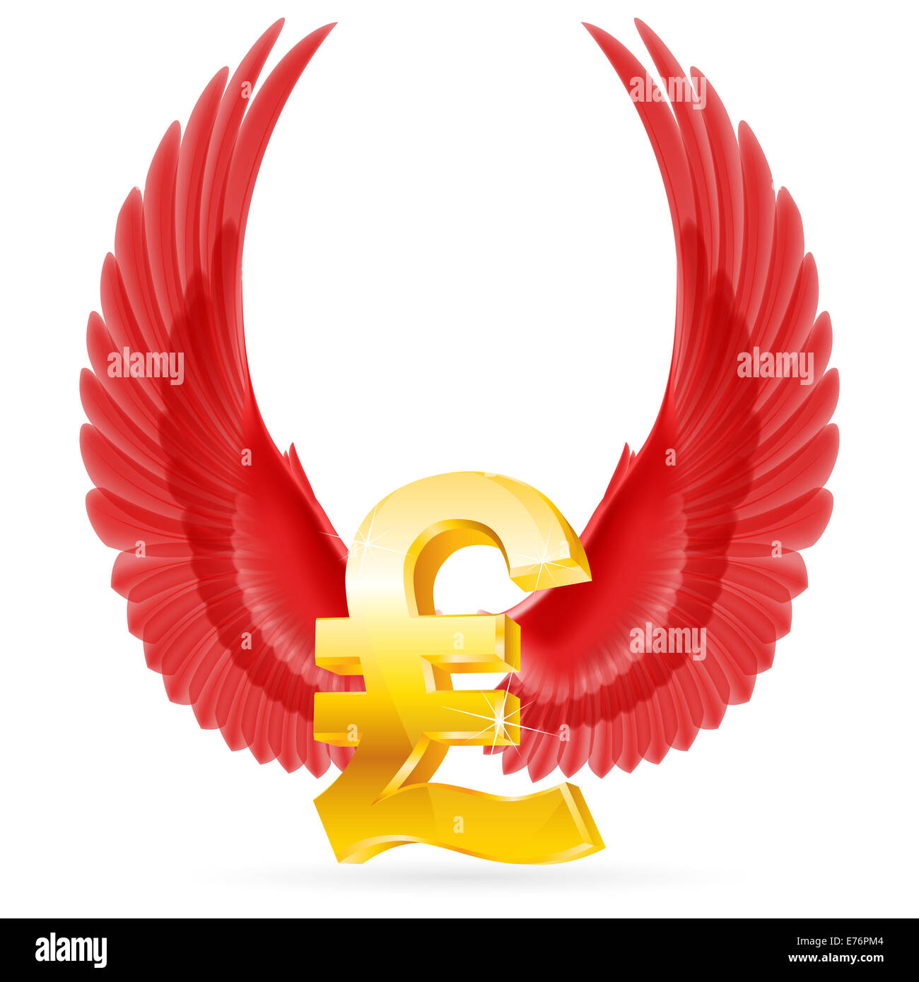 Golden Great Britain pound symbol with red raised up wings Stock Photo ...