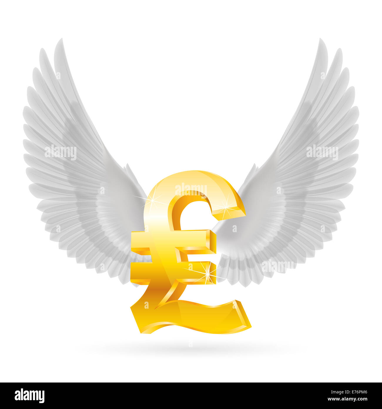 Golden Great Britain pound symbol with white wings Stock Photo - Alamy