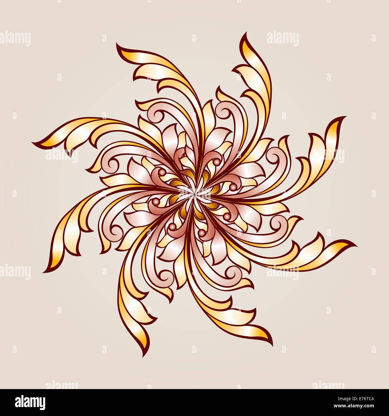 Flower pattern of brown and golden henna on beige background Stock ...