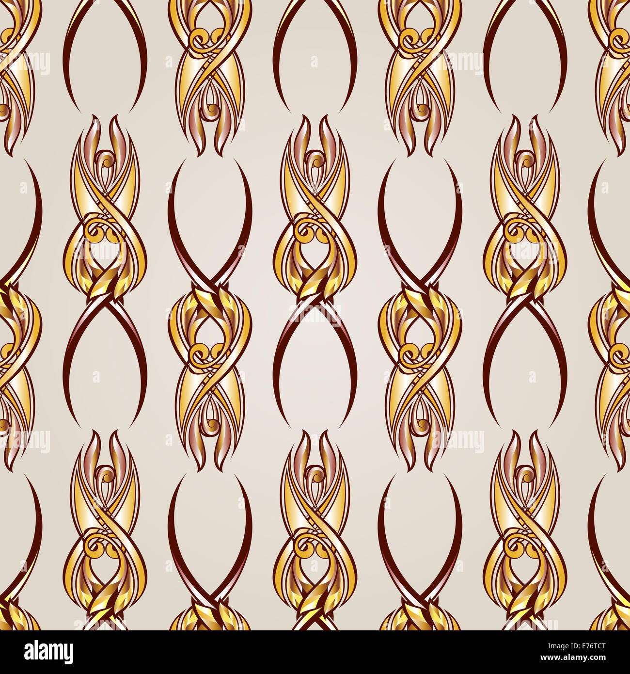 Seamless floral pattern of brown and gold henna on beige background ...