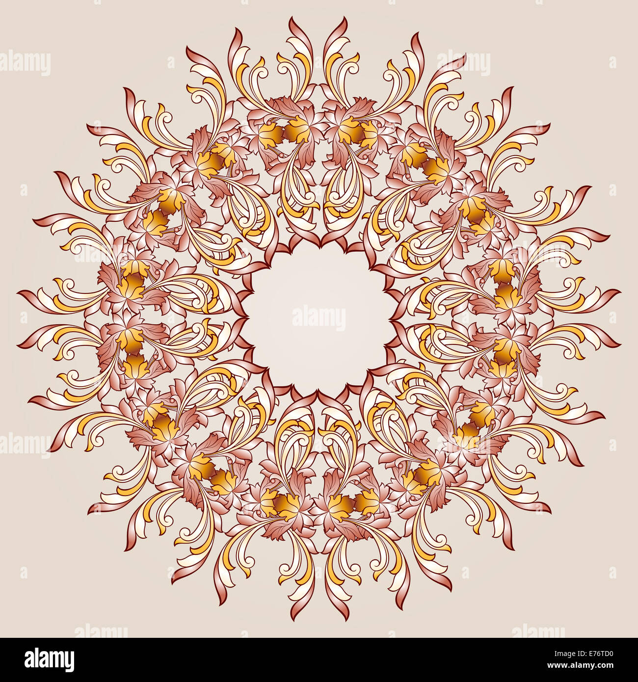 Round flower pattern of brown henna on beige background Stock Photo - Alamy